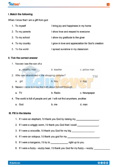 CBSE Class 2 Moral Science Printable Worksheet in PDF