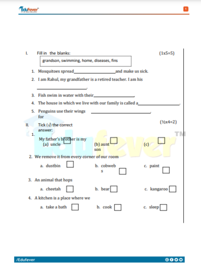 CBSE Class 3 EVS Sample Paper in PDF