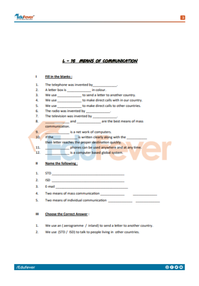 CBSE Class 3 EVS Printable Worksheet in PDF