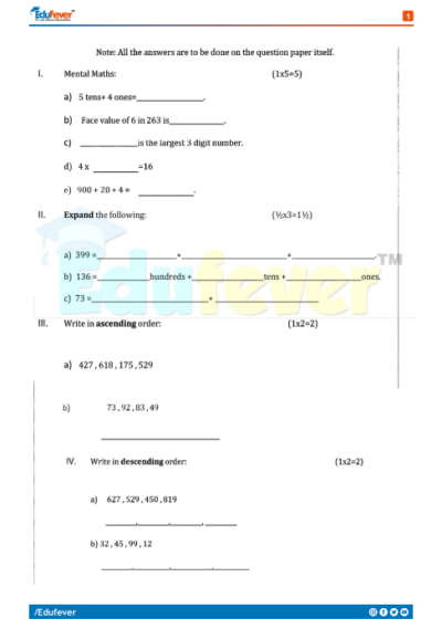 CBSE Class 4 Maths Sample Paper in PDF
