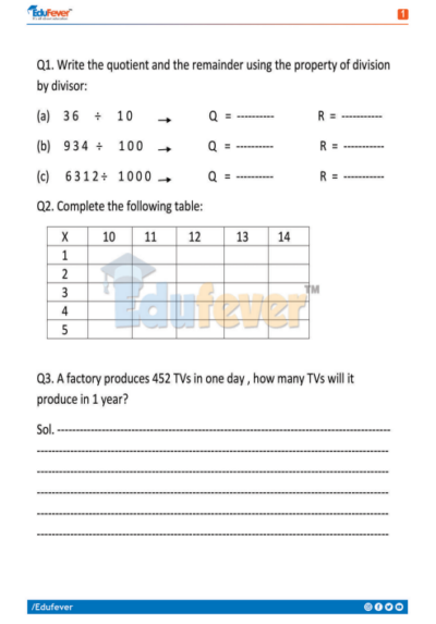 CBSE Class 4 Maths Worksheets in PDF