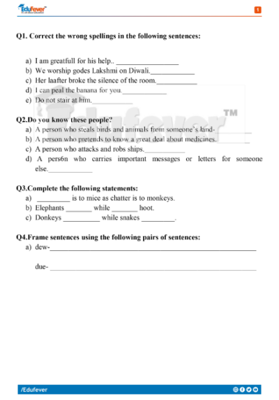 CBSE Class 5 English Activity Worksheets in PDF