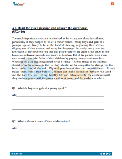 CBSE Class 5 English Sample Paper in PDF