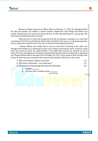 CBSE Class 5 English Question Paper in PDF