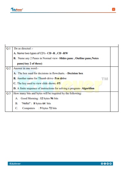 CBSE Class 5 Computer Sample Paper in PDF