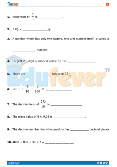 CBSE Class 5 Maths Revision Worksheet