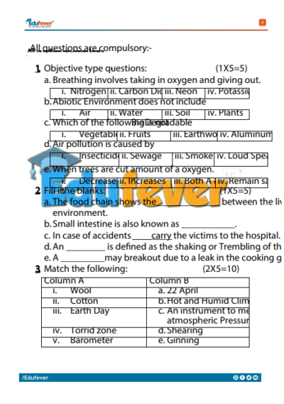 CBSE Class 5 EVS Sample Paper