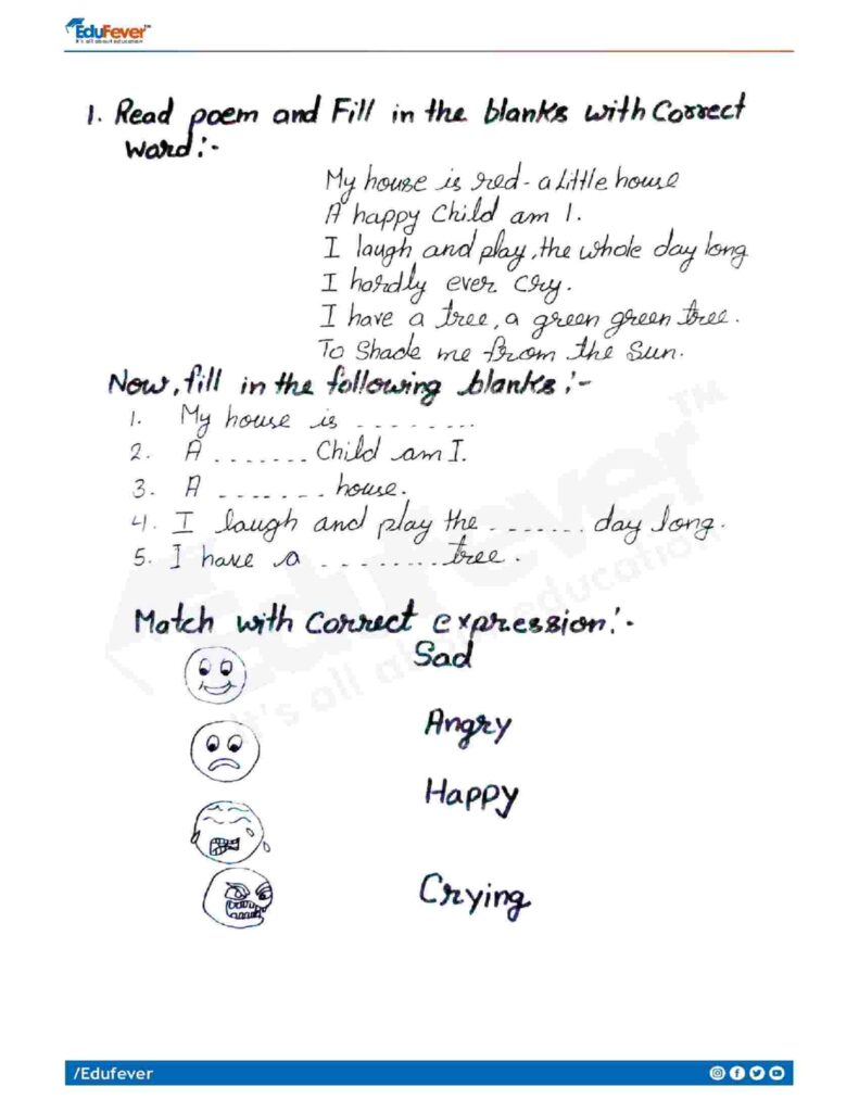 Class 1 English A Happy Child Worksheet with Solution