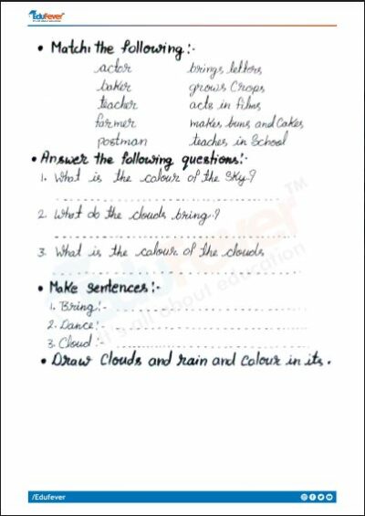 Class 1 English Clouds Worksheet with Solution