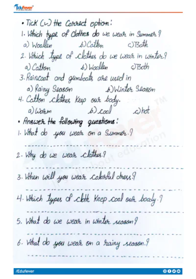 CBSE Class 2 EVS Clothes Worksheet with Solutions