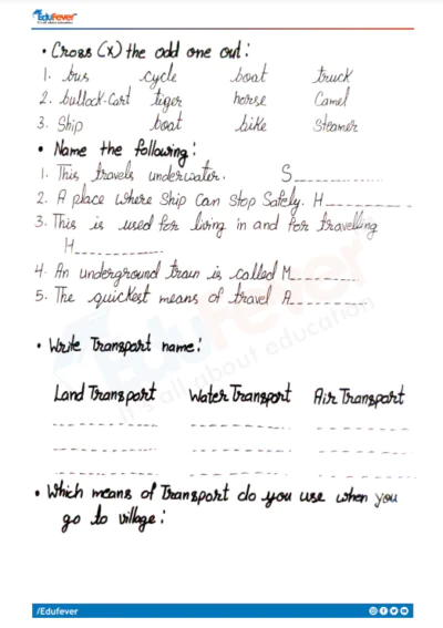CBSE Class 2 EVS Means Of Transport Worksheet with Solutions
