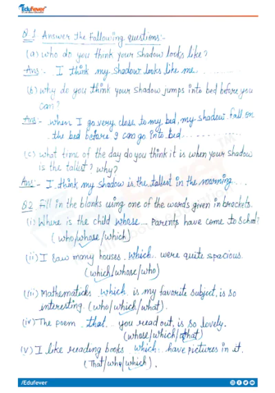 CBSE Class 5 English My Shadow Worksheet with Solutions