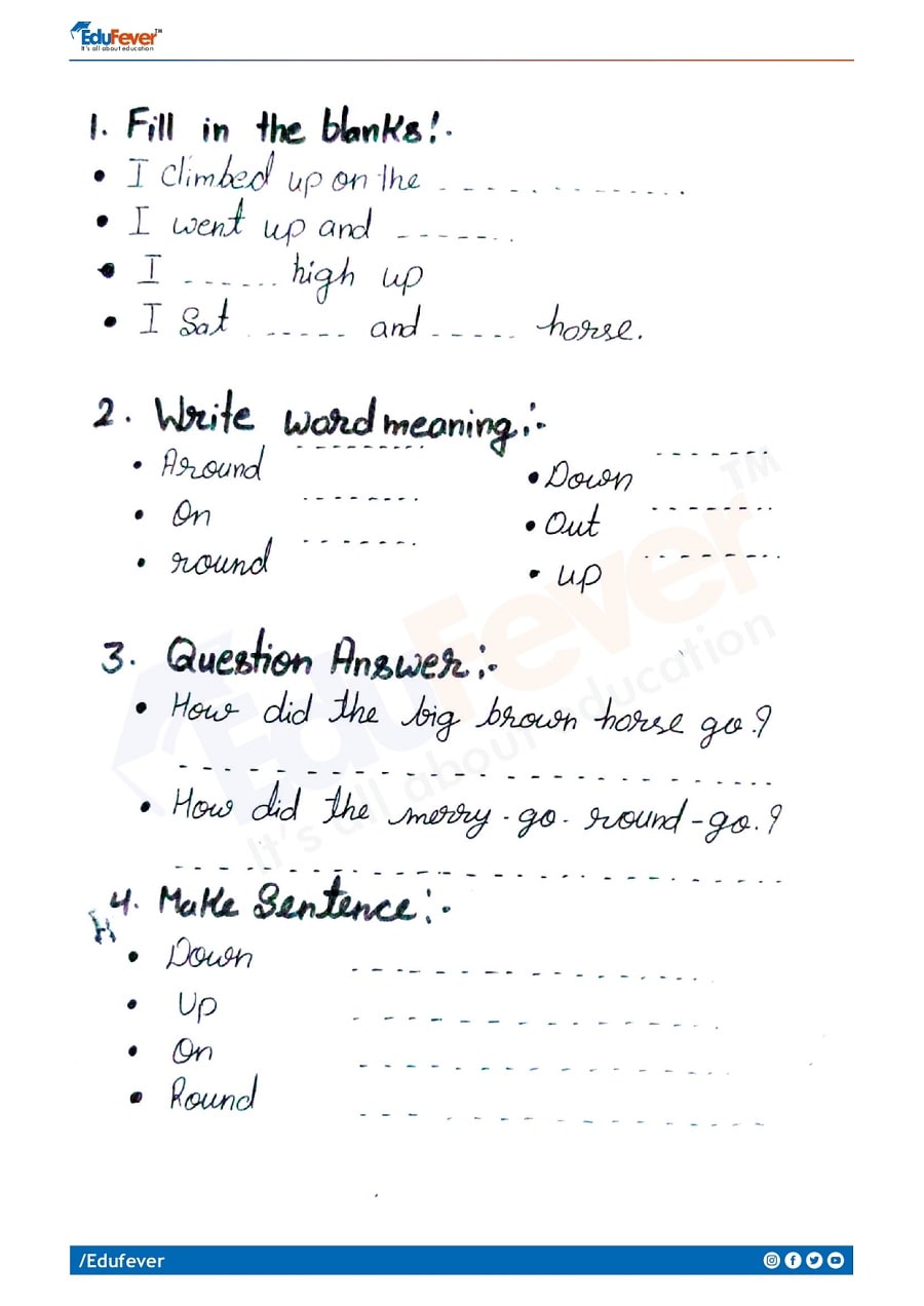 Class 1 English Merry Go Round Worksheet With Solution
