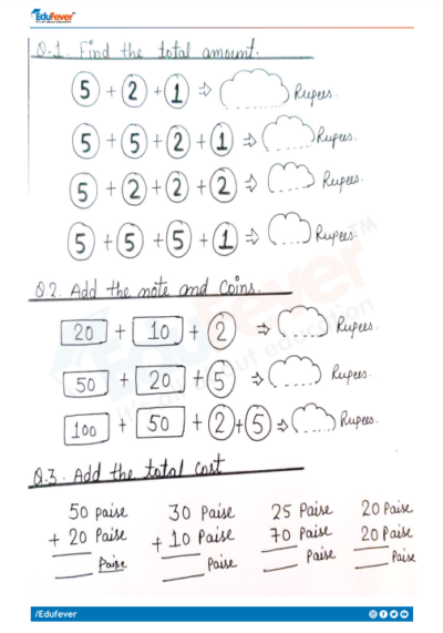 Class 1 Math Money Worksheet with Solution