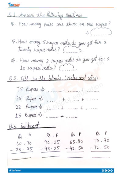 Class 1 Math Money Worksheet with Solution