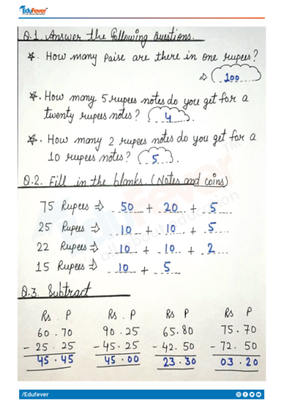 Class 1 Math Money Worksheet with Solution