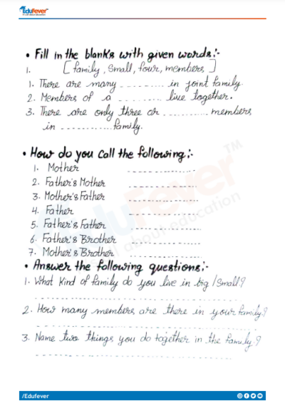 Class 1 EVS My Family Worksheet with Solutions