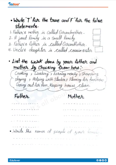Class 1 EVS My Family Worksheet with Solutions