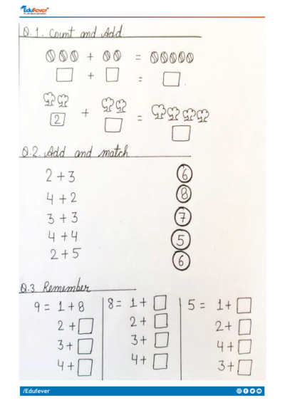 Class 1 Math Addition Worksheet with Solution
