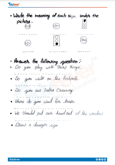Class 1 EVS Road Safety Worksheet with Solution