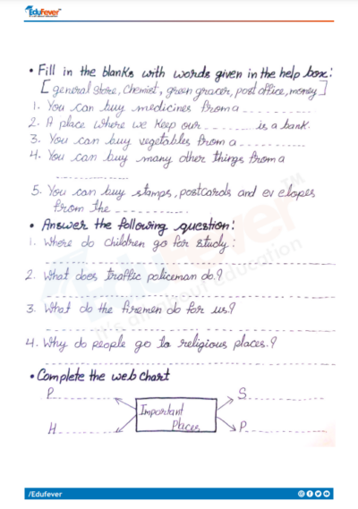 Class 1 EVS Important Places Worksheet with Solution