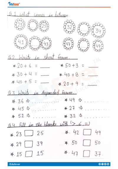 Class 1 Math Number From 21 To 50 Worksheet with Solution