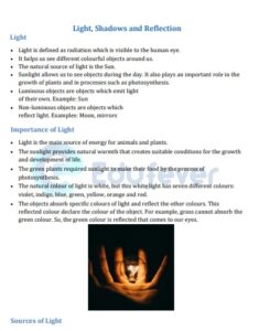 Class 6 Science Light, Shadows and Reflection Question Answer