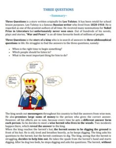 Class 7 Three Questions Worksheet