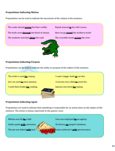 CBSE Class 6 English Grammar Prepositions Worksheets