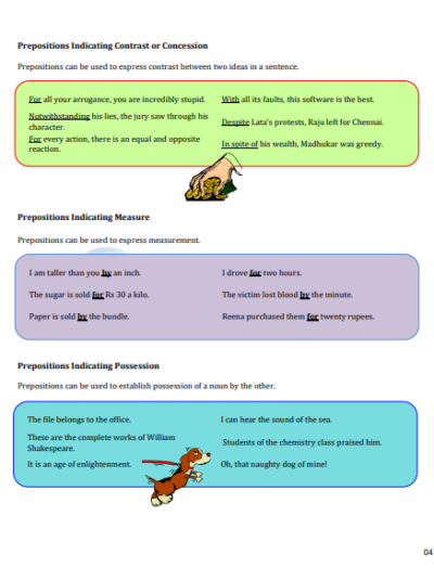 CBSE Class 6 English Grammar Prepositions Worksheets