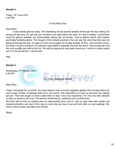 CBSE Class 6 English Diary Entry in PDF