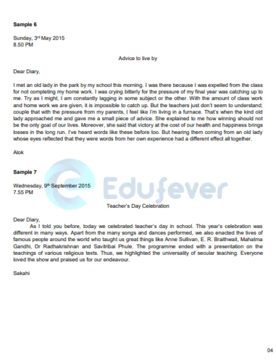 CBSE Class 6 English Diary Entry in PDF