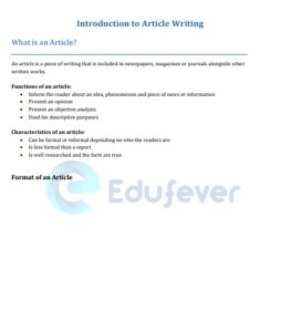 CBSE Class 9 English Article Writing PDF